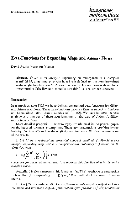 (PDF) Zeta-functions for expanding maps and Anosov flows