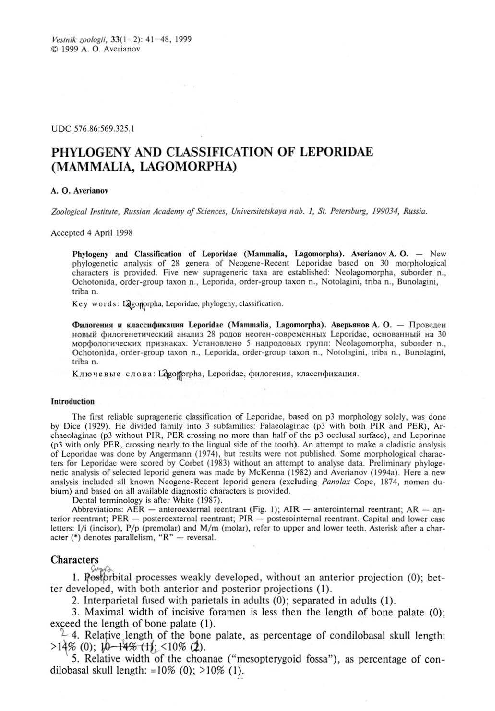 (PDF) Phylogeny and classification of Leporidae (Mammalia, Lagomorpha)