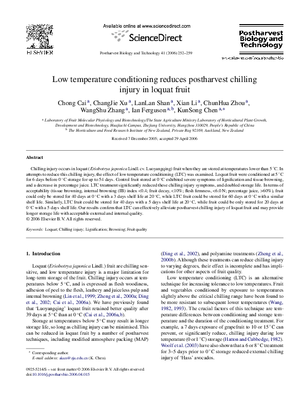 (PDF) Low temperature conditioning reduces postharvest chilling injury ...