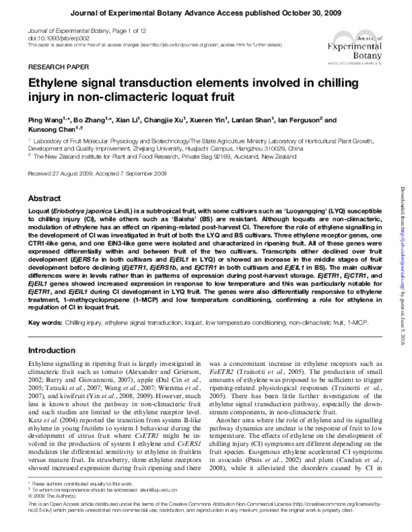 (PDF) Ethylene signal transduction elements involved in chilling injury ...