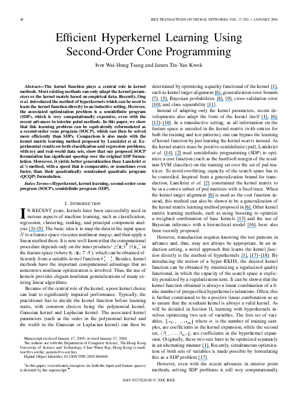 Pdf Efficient Hyperkernel Learning Using Second Order Cone Programming