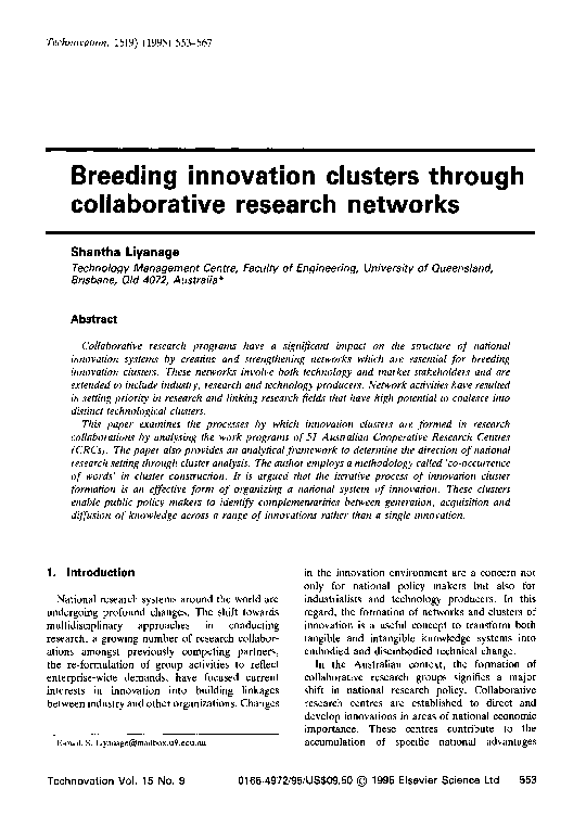 (PDF) Breeding innovation clusters through collaborative research networks