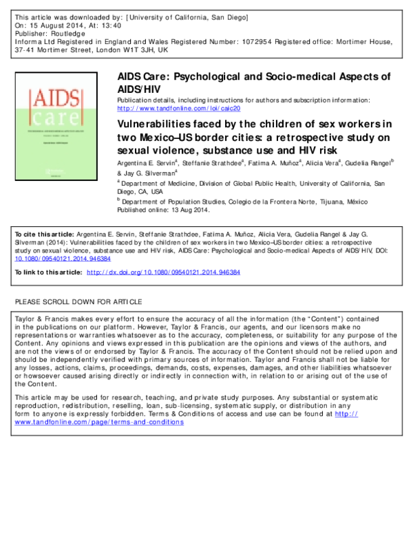 Pdf Substance Use Among Female Sex Workers In Two Us Mexico Border