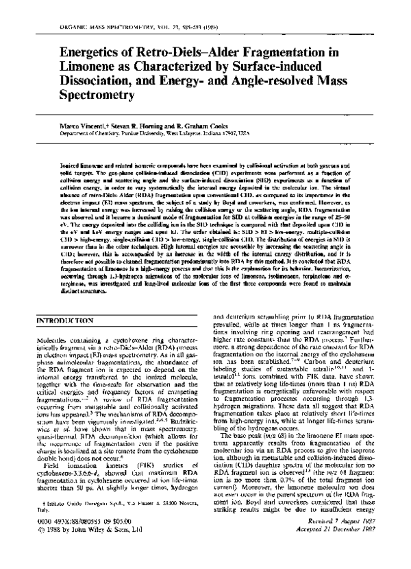 (PDF) Energetics of retro‐Diels–Alder fragmentation in limonene as ...