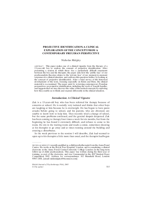 (PDF) Projective Identification: A Clinical Exploration of the Concept ...