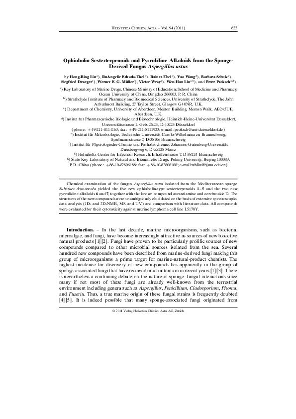 (PDF) Ophiobolin Sesterterpenoids and Pyrrolidine Alkaloids from the ...