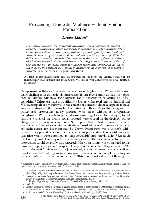 (PDF) Prosecuting Domestic Violence without Victim Participation