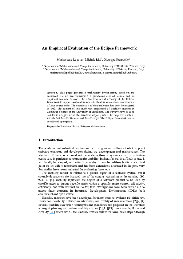 Pdf An Empirical Evaluation Of The Eclipse Framework