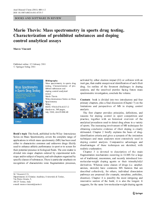(PDF) Mario Thevis: Mass spectrometry in sports drug testing ...