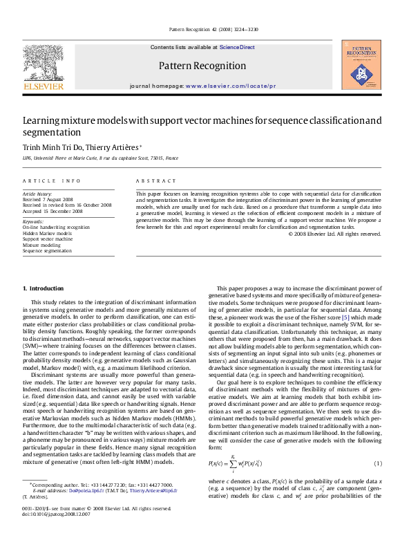 Pdf Learning Mixture Models With Support Vector Machines For Sequence Classification And