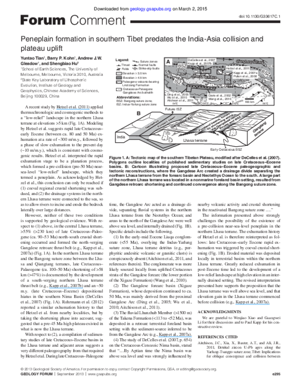 (PDF) Peneplain formation in southern Tibet predates the India-Asia ...