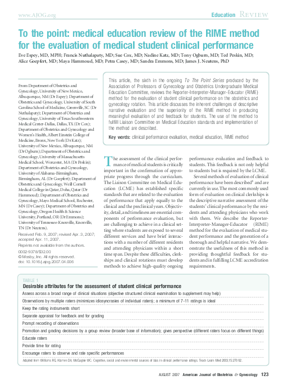 (PDF) To the point: medical education review of the RIME method for the ...