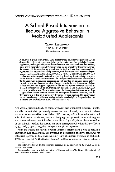 (PDF) A school-based intervention to reduce aggressive behavior in ...