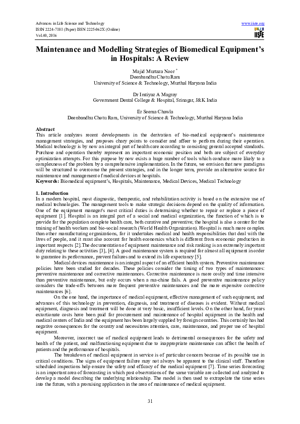 maintenance biomédicale et hospitalière