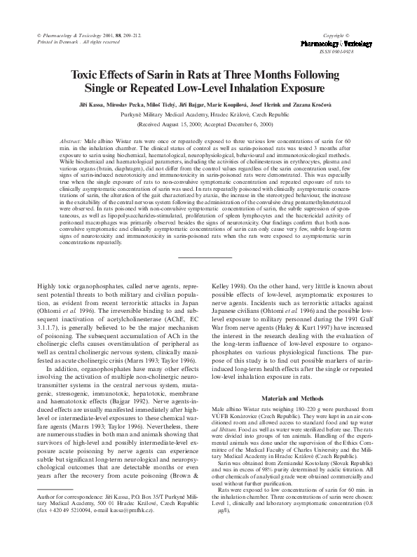 (PDF) Toxic Effects of Sarin in Rats at Three Months Following Single ...