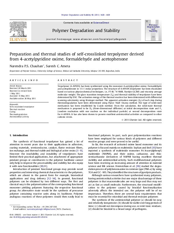 (PDF) Preparation and thermal studies of self-crosslinked terpolymer ...