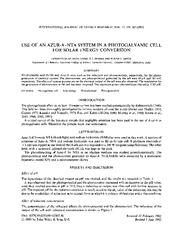 (PDF) Use of an Azur-A–NTA system in a photogalvanic cell for solar ...