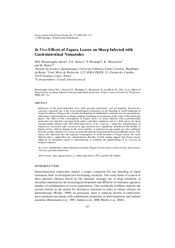(PDF) In Vivo Effects of Fagara Leaves on Sheep Infected with ...