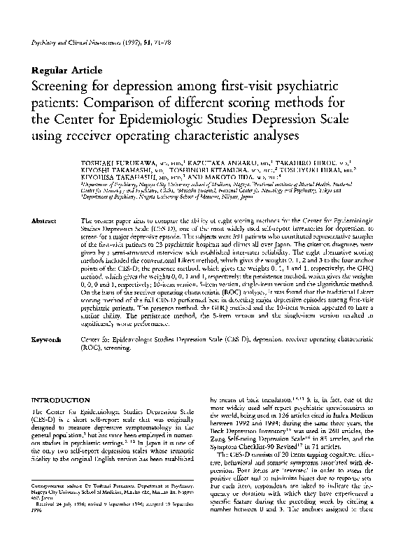 (PDF) Screening for depression among first-visit psychiatric patients ...