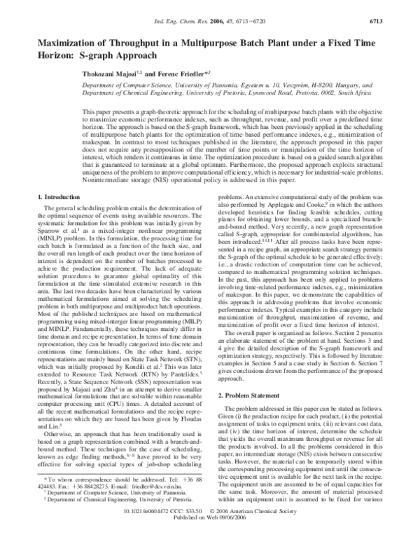 (PDF) Maximization of throughput in a multipurpose batch plant under a fixed time horizon: S ...