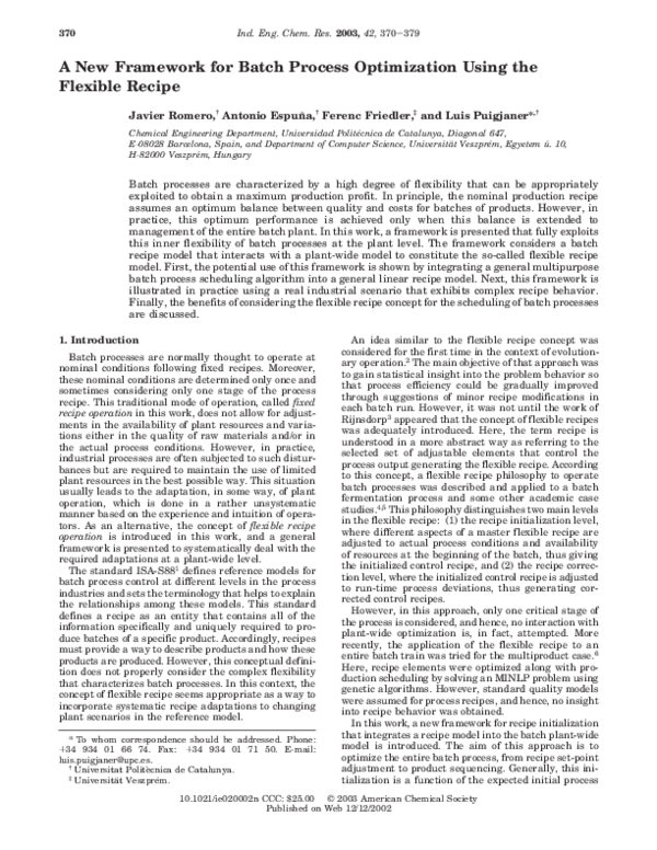 (PDF) A new framework for batch process optimization using the flexible recipe