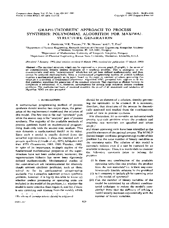 (PDF) Graph-theoretic approach to process synthesis: axioms and theorems