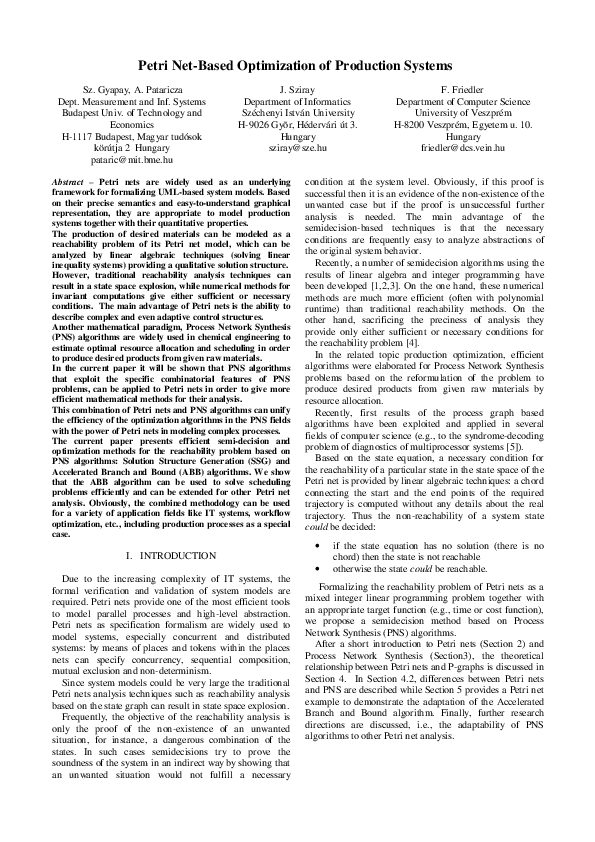 (PDF) Petri Net-based optimization of production systems
