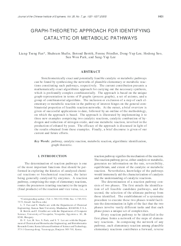 (PDF) Graph‐theoretic approach for identifying catalytic or metabolic pathways