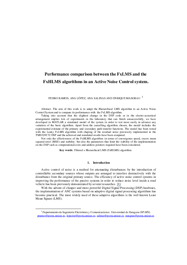 Pdf Performance Comparison Between The Fxlms And The Fxhlms Algorithms In An Active Noise