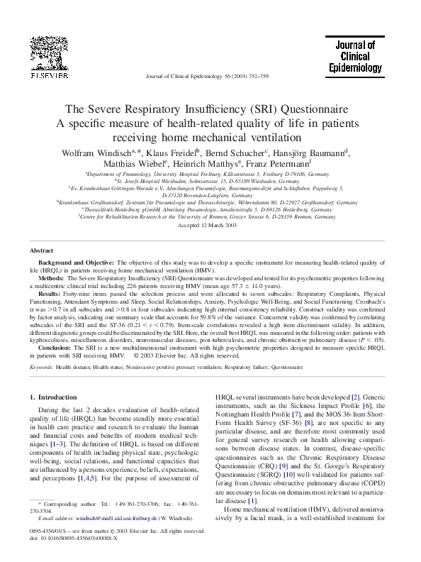 (PDF) The Severe Respiratory Insufficiency (SRI) Questionnaire A ...