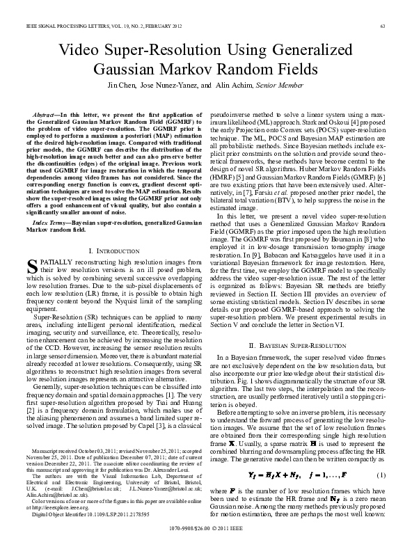 (PDF) Video Super-Resolution Using Generalized Gaussian Markov Random Fields