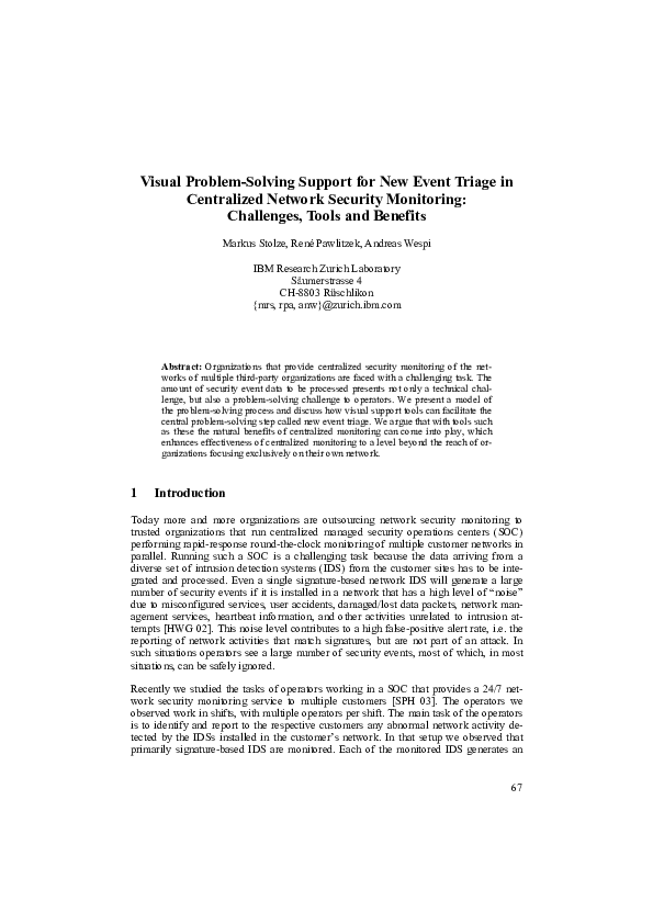 Pdf Visual Problem Solving Support For New Event Triage In Centralized Network Security