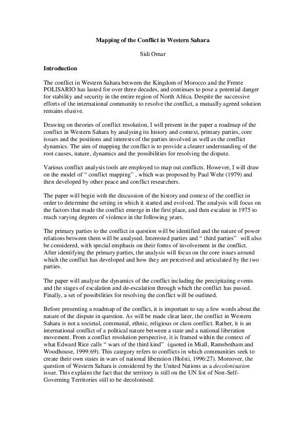 (PDF) Mapping of the Conflict in Western Sahara