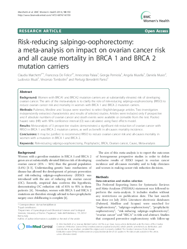 (PDF) Risk-reducing salpingo-oophorectomy: a meta-analysis on impact on ovarian cancer risk and ...