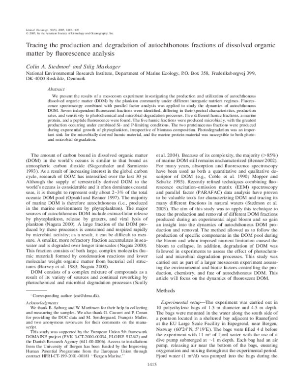 (PDF) Tracing the production and degradation of autochthonous fractions of dissolved organic ...