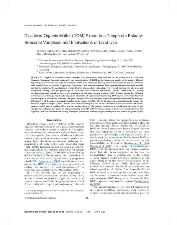 (PDF) Dissolved organic matter (DOM) export to a temperate estuary: seasonal variations and ...