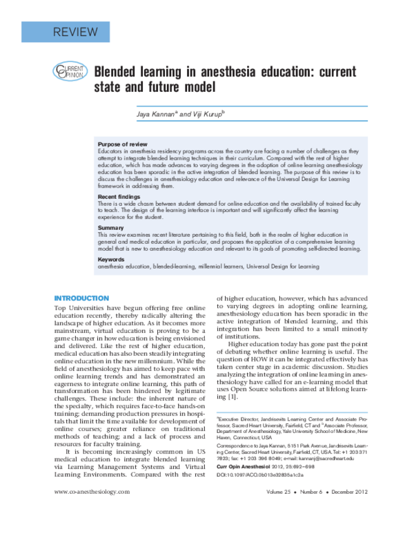 (PDF) Blended learning in anesthesia education: current state and ...