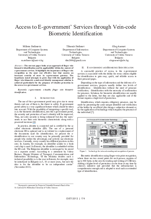 (PDF) Access to E-government' Services through Vein-code Biometric ...