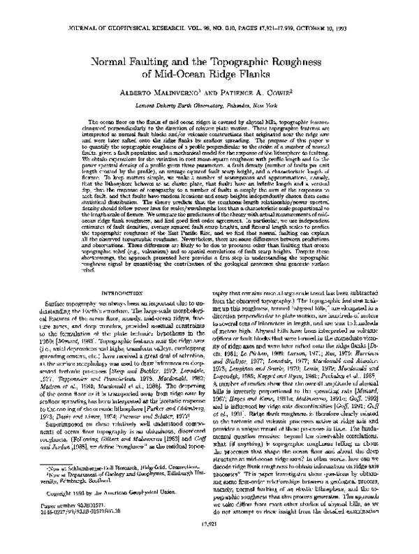 (PDF) Normal faulting and the topographic roughness of mid-ocean ridge ...