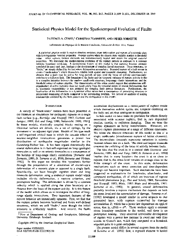 (PDF) Statistical physics model for the spatiotemporal evolution of faults