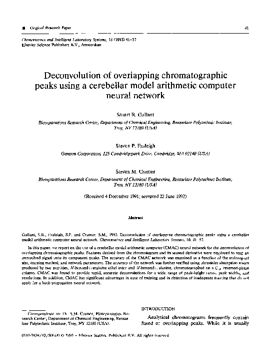 (PDF) Deconvolution of overlapping chromatographic peaks using a cerebellar model arithmetic ...