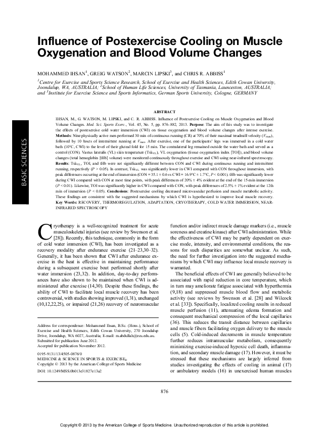 (PDF) Influence of Postexercise Cooling on Muscle Oxygenation and Blood ...