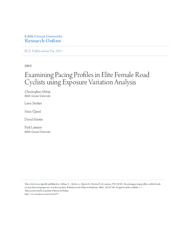 (PDF) Examining pacing profiles in elite female road cyclists using ...