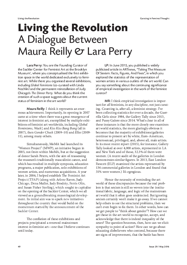 (PDF) Living the Revolution: A Dialogue Between Maura Reilly & Lara Perry