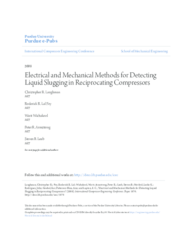 (PDF) Electrical and Mechanical Methods for Detecting Liquid Slugging in Reciprocating Compressors