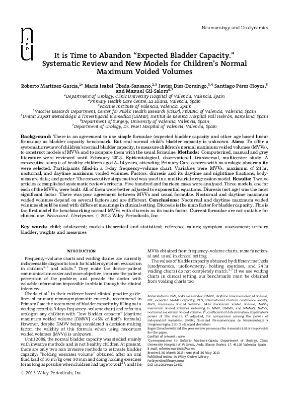 (PDF) It is time to abandon “expected bladder capacity.” systematic ...