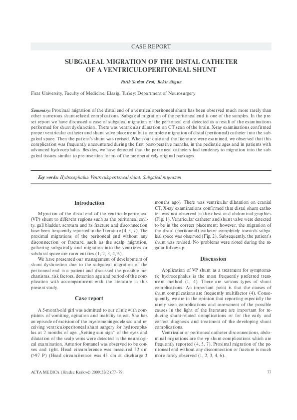 Pdf Subgaleal Migration Of The Distal Catheter Of A Ventriculoperitoneal Shunt