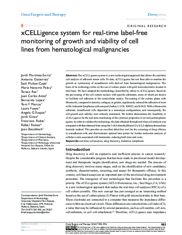 (PDF) xCELLigence system for real-time label-free monitoring of growth ...