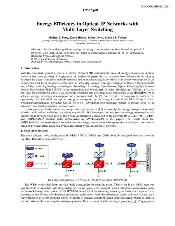 (PDF) Energy Efficiency in Optical IP Networks with Multi-Layer Switching