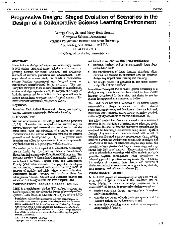 (PDF) Progressive design: staged evolution of scenarios in the design ...